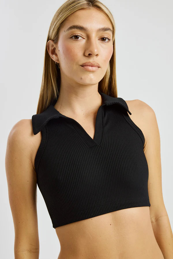 Gabriella Rib Polo Bra in Black – Luxe Society Active